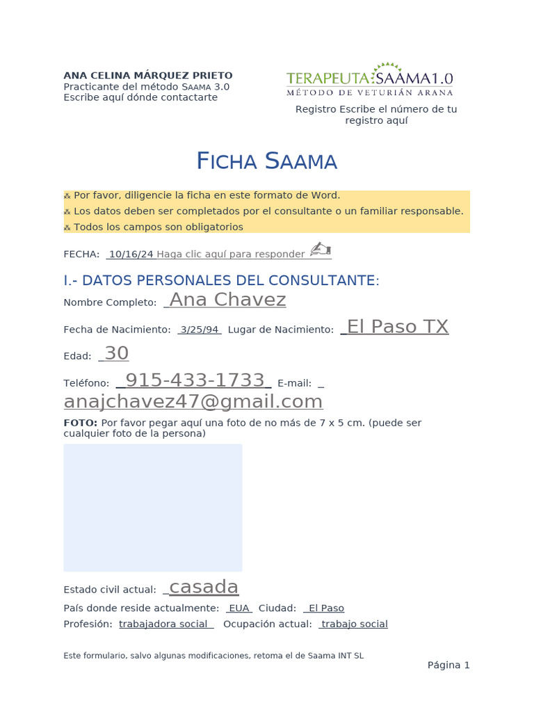 Formulario Saama a distancia.docx Â· Ana_chavez | PDF | Terapia | Medicina CLINICA