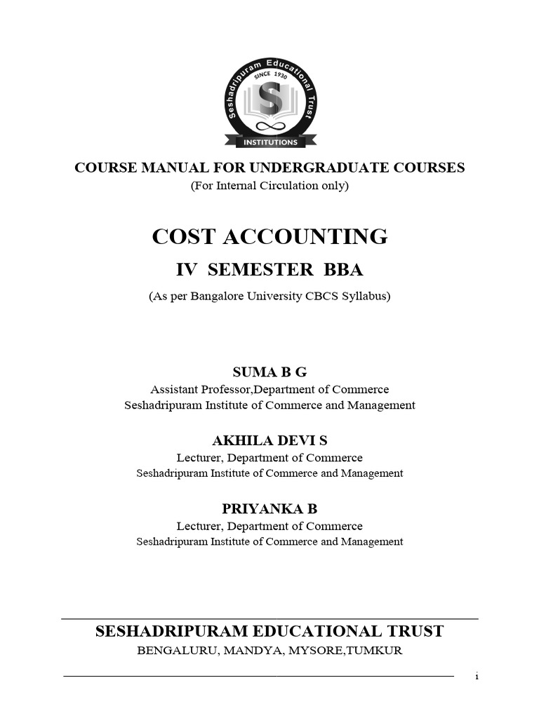 Cost Acconting IV Sem BBA Full Book | PDF | Expense | Cost Accounting