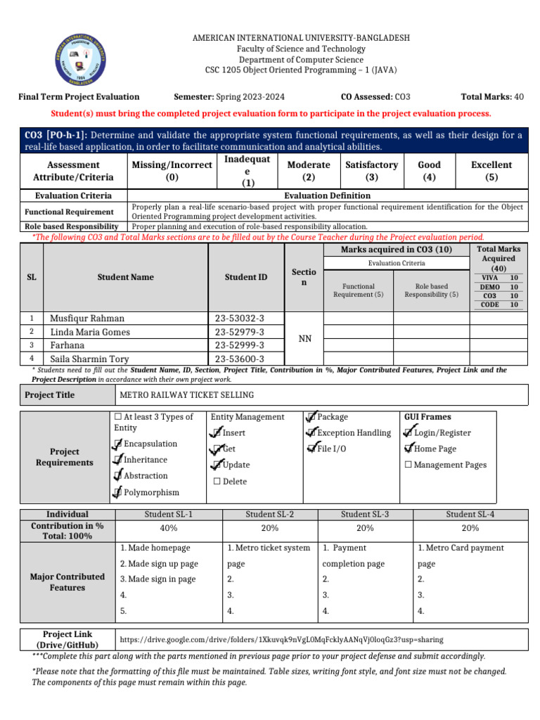 Java Project Defense Evaluation Form | PDF | Evaluation | Computer ...