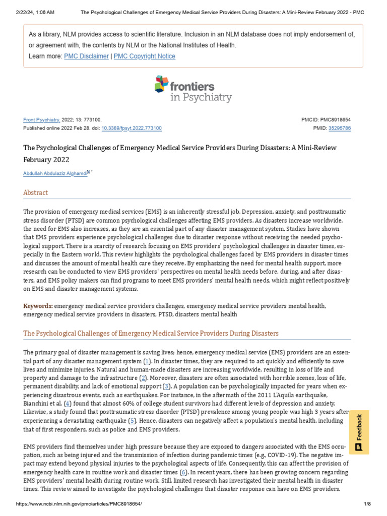 The Psychological Challenges of Emergency Medical Service Providers ...