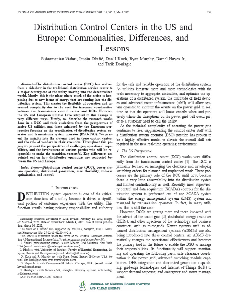 Distribution Control Centers in The US and Europe Commonalities ...