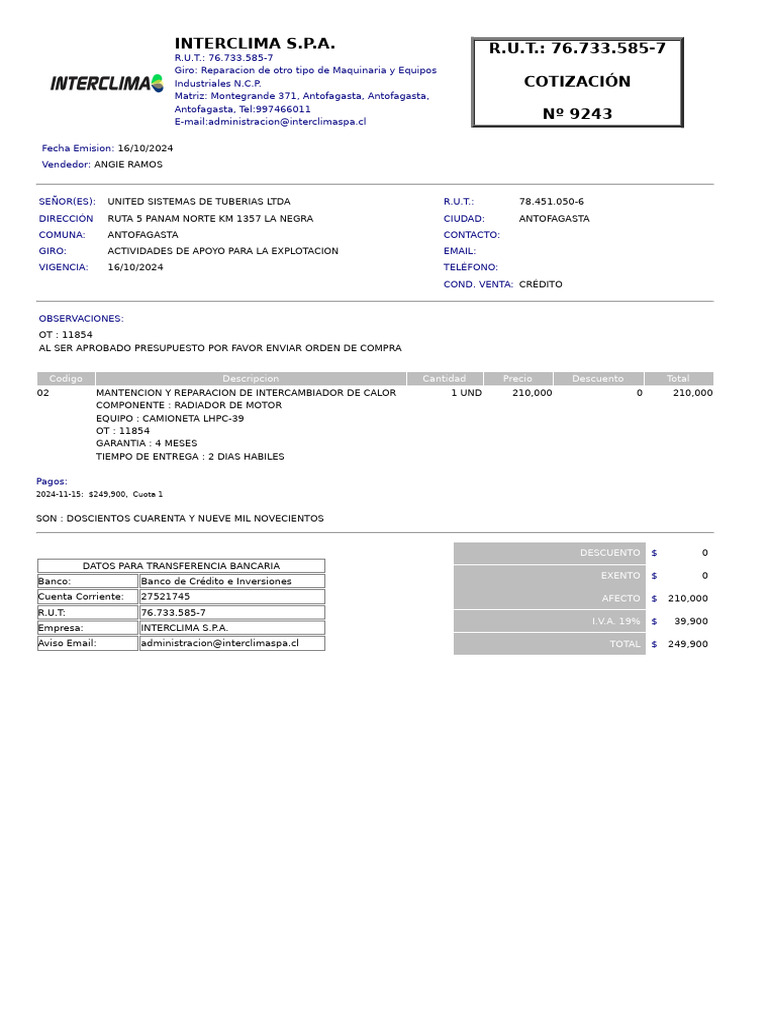 Cotizacion RADIADORLHPC39 | PDF | Bancario | Dinero