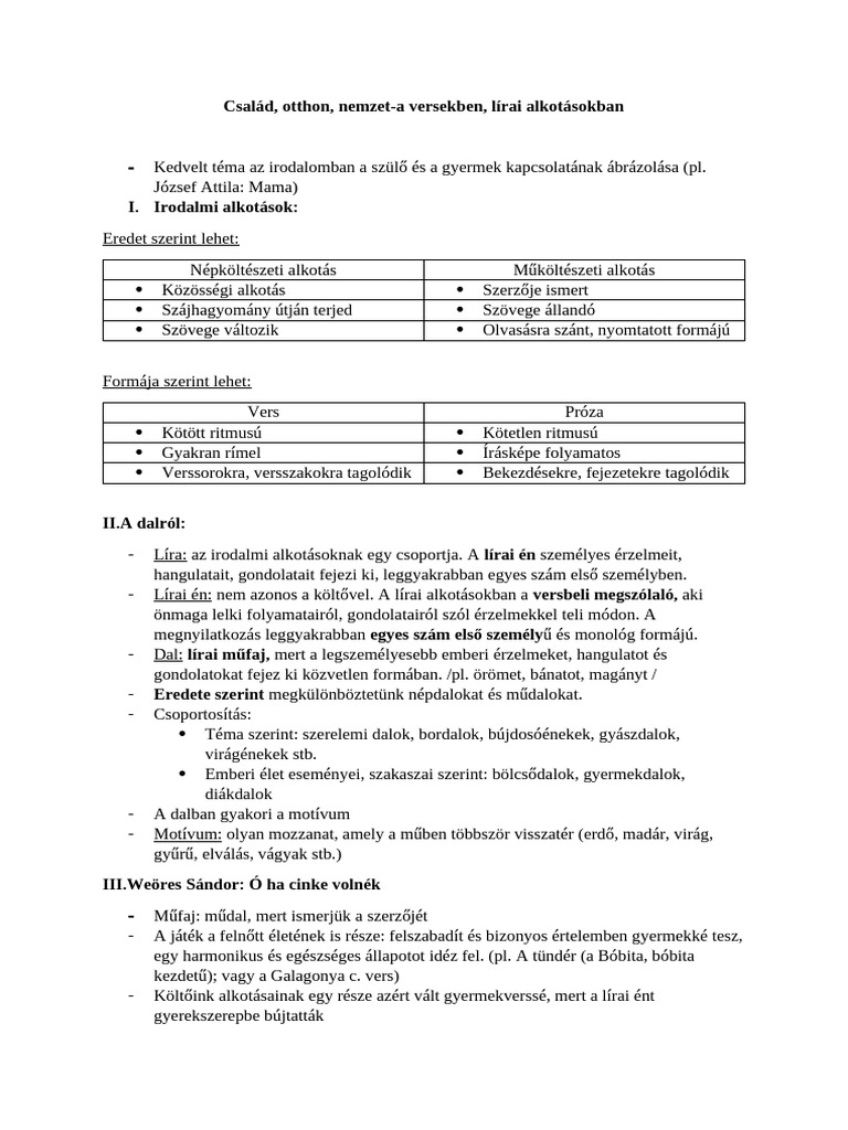 Család, Otthon, Nemzet-A Versekben, Lírai Alkotásokban | PDF