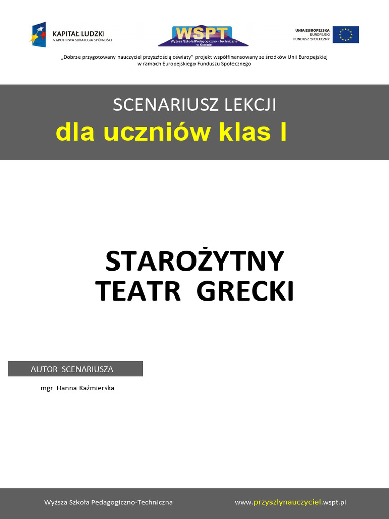 Scenariusz Lekcji Dla Uczniów Klas I-III - Starożytny Teatr Grecki | PDF