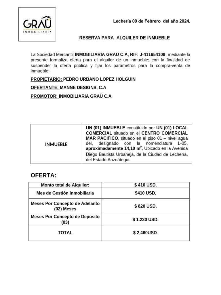 Modelo de Propuesta de Alquiler | PDF