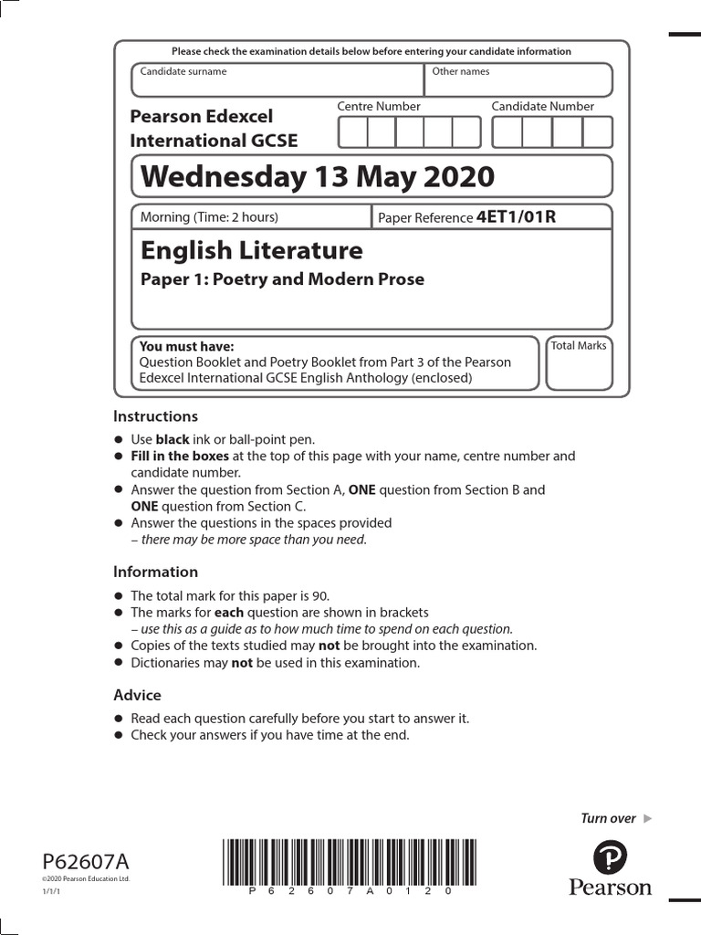 Paper 1 iGCSE English Literature | PDF | Qualifications | Student ...