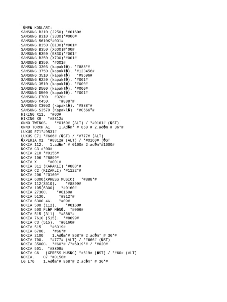 Imei Kodları Alternatif Kodlar | PDF