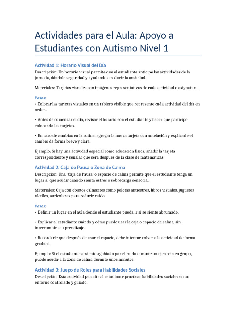 Actividades para Estudiantes con Autismo | PDF | Estrés (biología ...