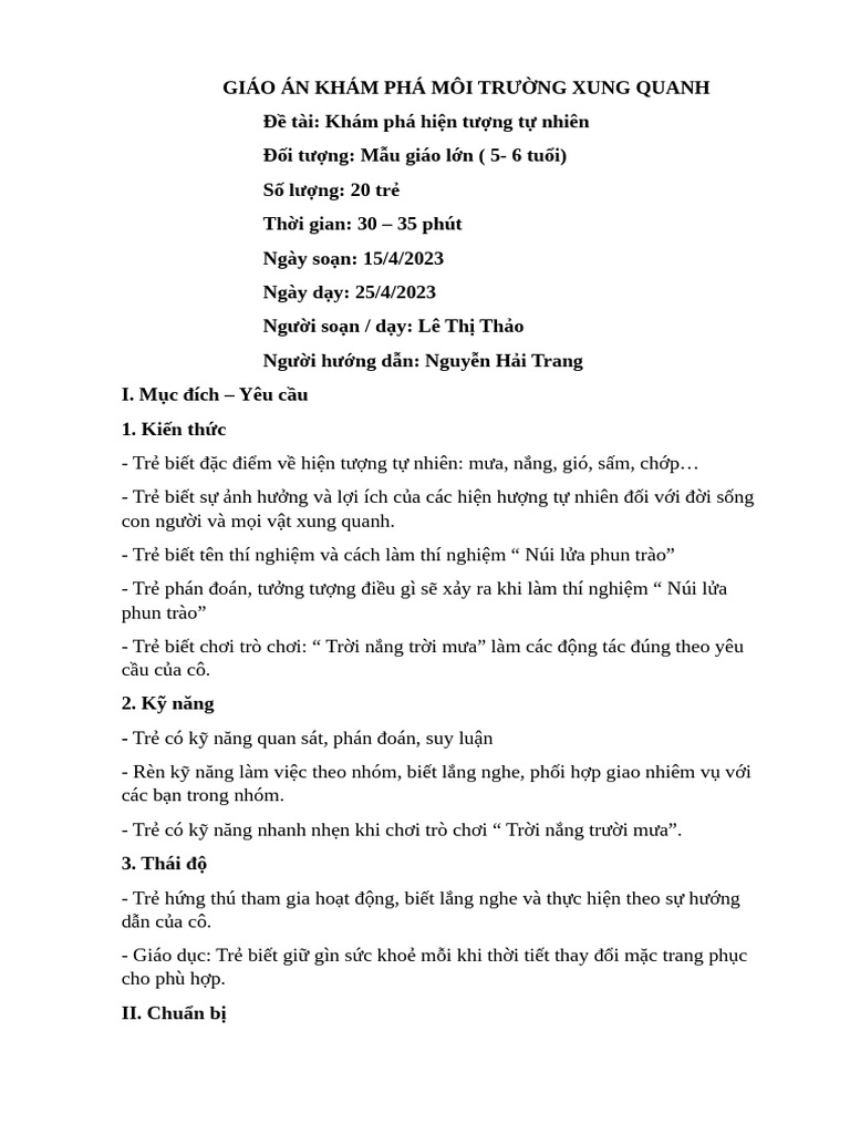 Giáo Án Thi Khám Phá Môi Trư NG Xung Quanh | PDF