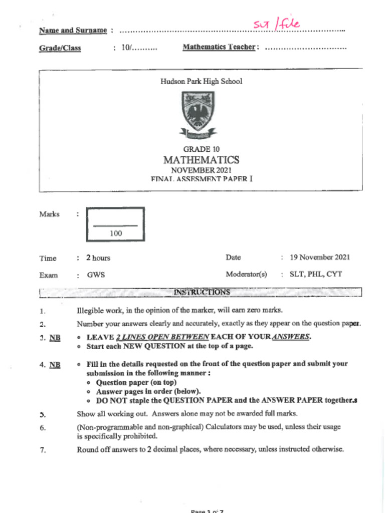 Grade 10 2021 November Maths Paper 1 | PDF
