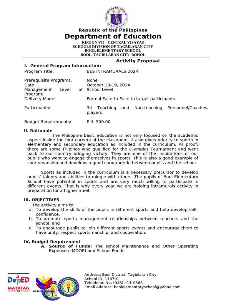 BES Intramurals Proposal 2024 | PDF | Curriculum