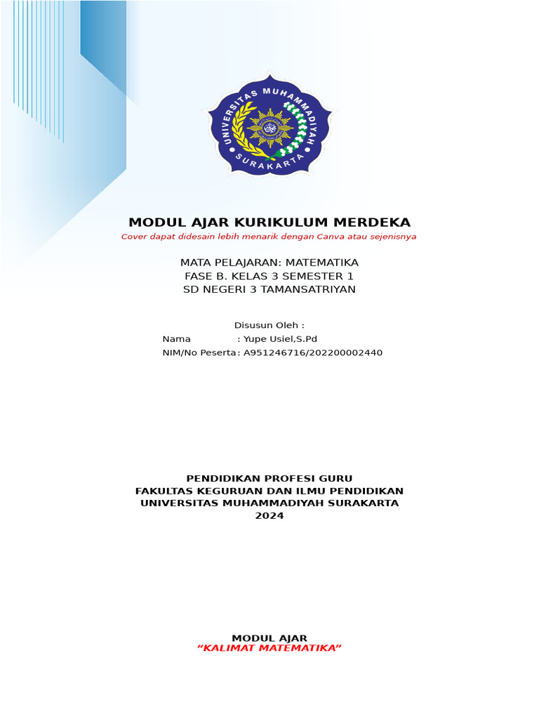 Template Modul Ajar Kurikulum Merdeka PPG UMS (V.2 - 2024) | PDF
