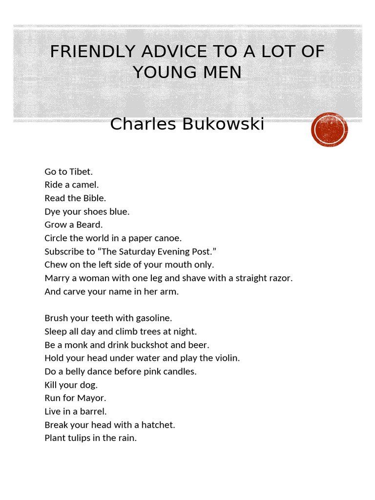 Friendly Advice Poem Handout H4B | PDF | Poetry