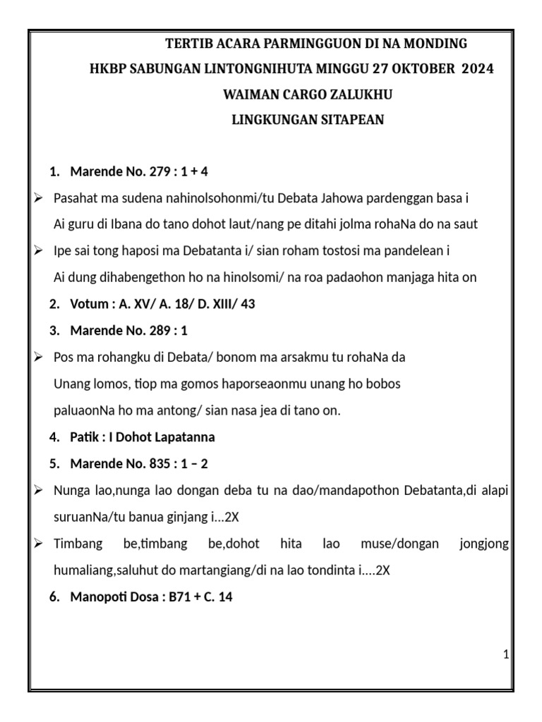 Tertib Acara Parmingguon HKBP Sabungan | PDF | Kajian Bahasa Asing