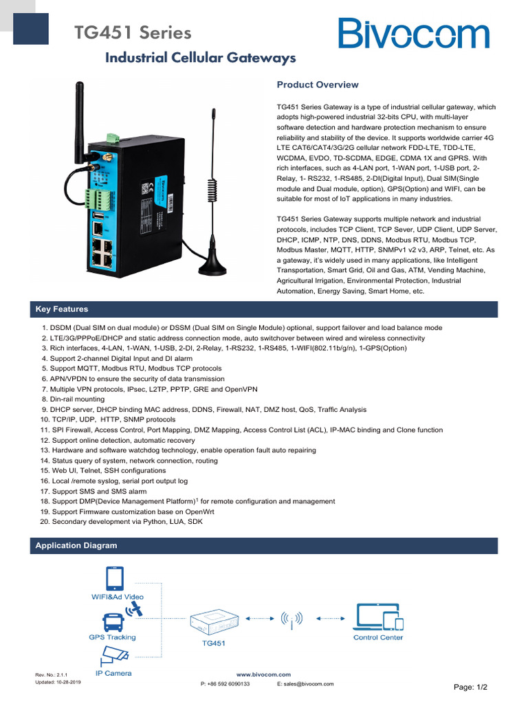 Bivocom TG451 DataSheet - TG451 - V2.1.1 | PDF | Port (Computer ...