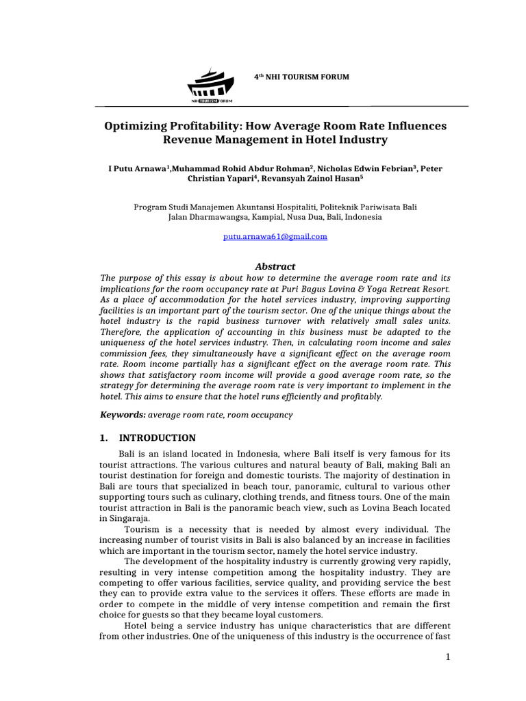 Optimizing Profitability How Average Room Rate Influences Revenue Management in Hotel Industry ...