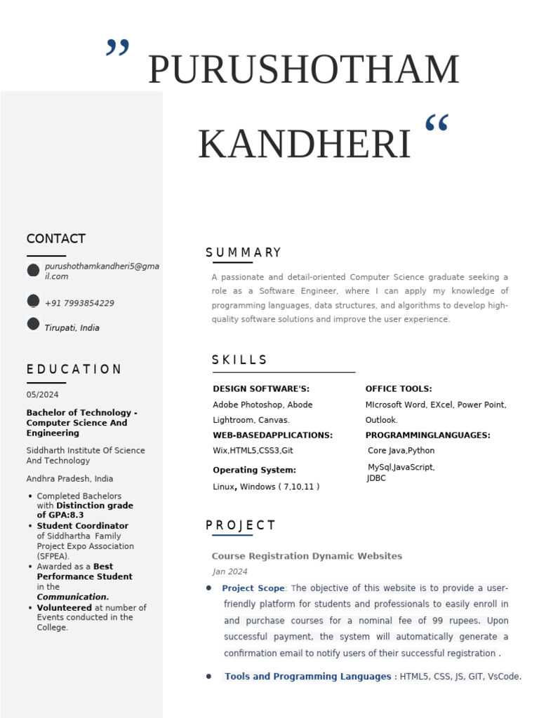Purushotham Kandheri Resume | PDF | Software Engineering | Computing