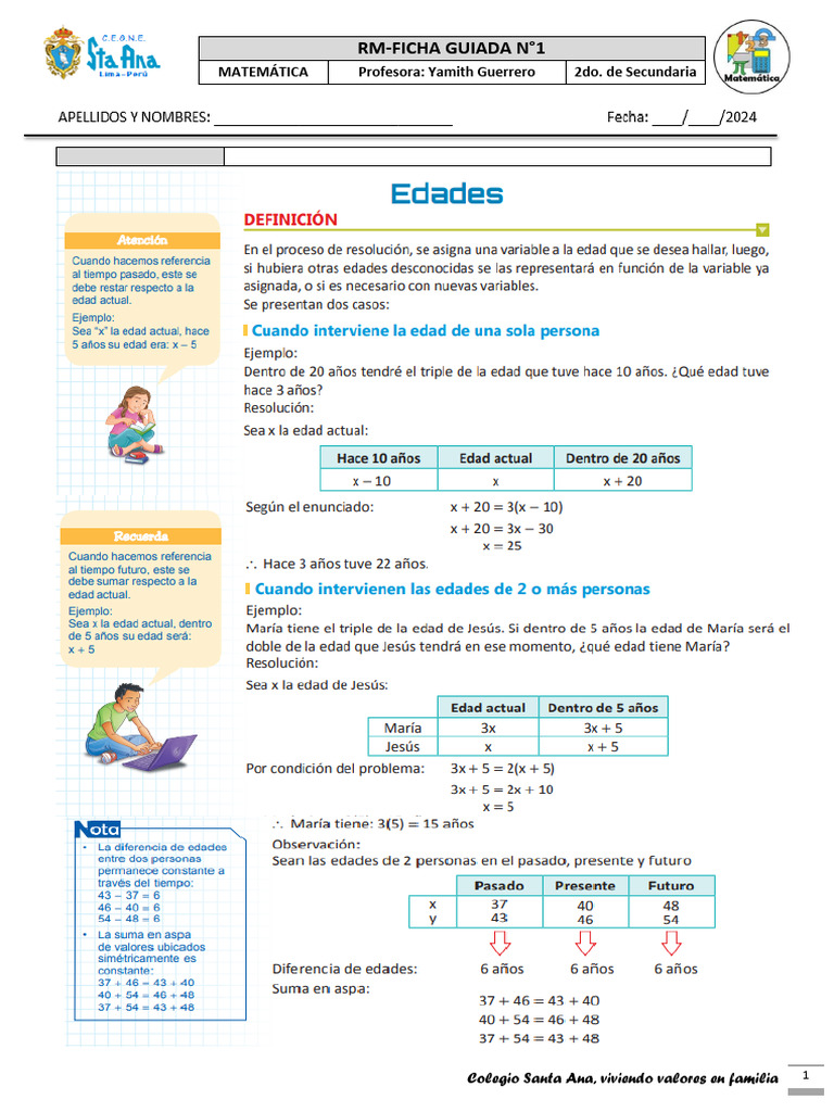 FICHA GUIADA No.1 Edades | PDF