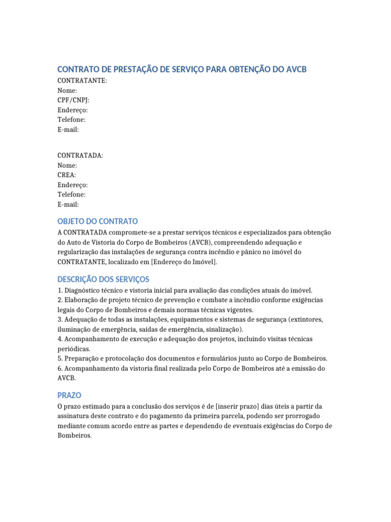 Contrato AVCB Modelo Completo | PDF