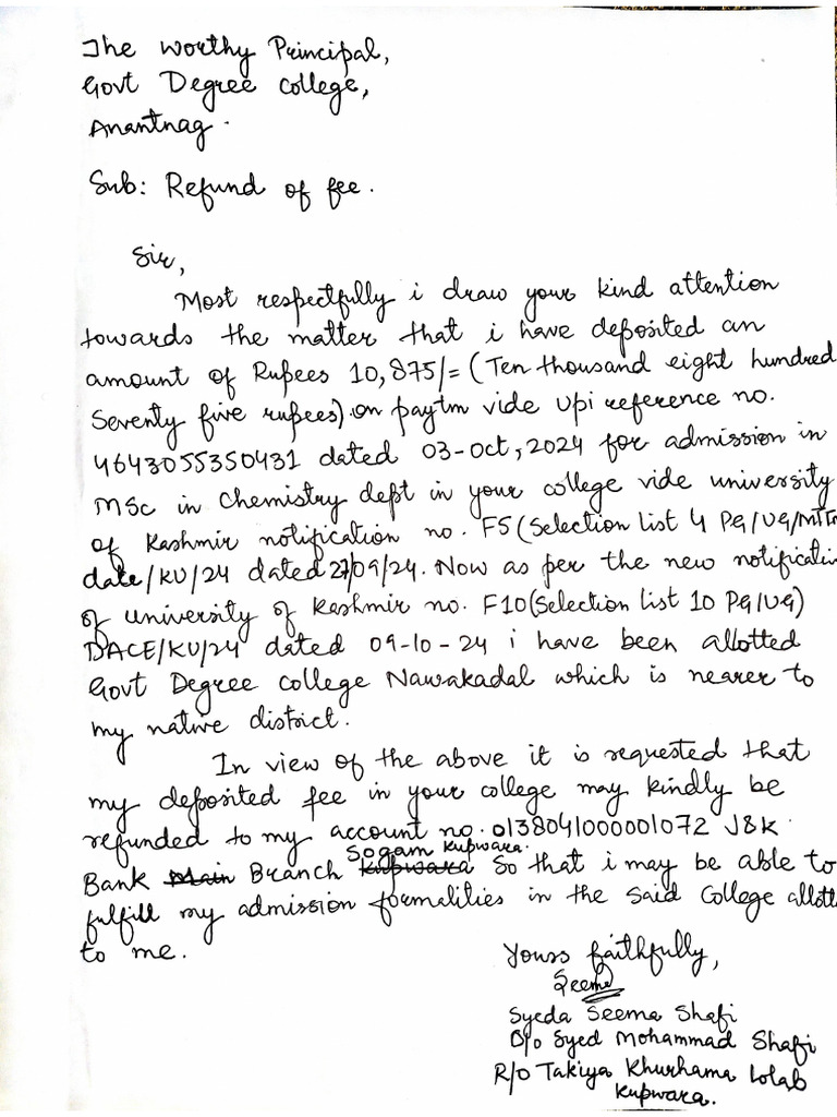 Application to GDC Anantnag Principal | PDF