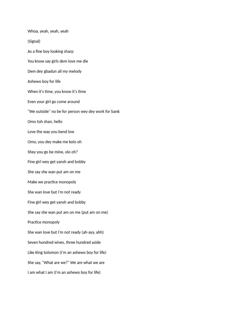 Ashewo Boy: We Outside Anthem | PDF