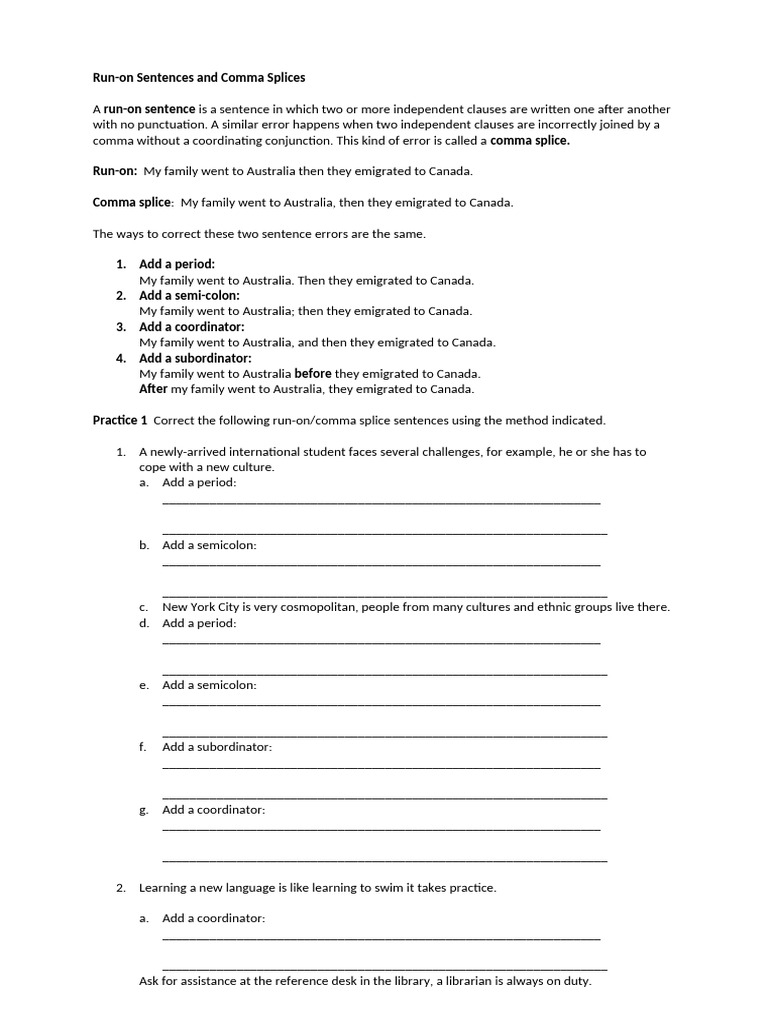 Run-On Sentences and Comma Splices | PDF | Punctuation | Language Mechanics
