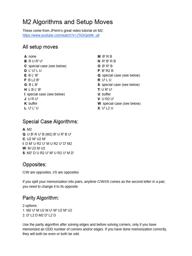 M2+Algorithms+and+Setup+Moves (2) | PDF