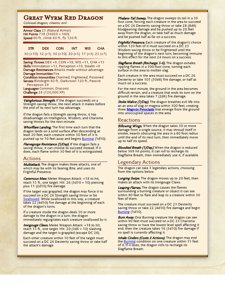 Great Wyrm Red Dragon Stats & Abilities | PDF | Dungeons & Dragons ...