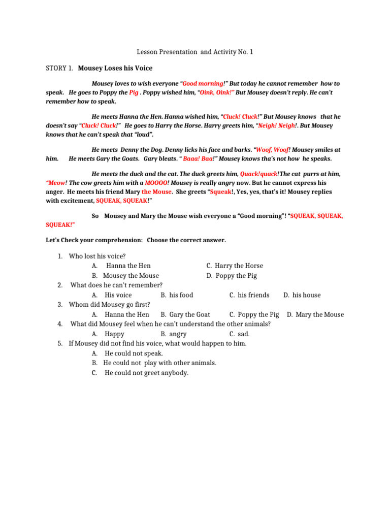 Lesson Story Presentation | PDF | Language Arts & Discipline