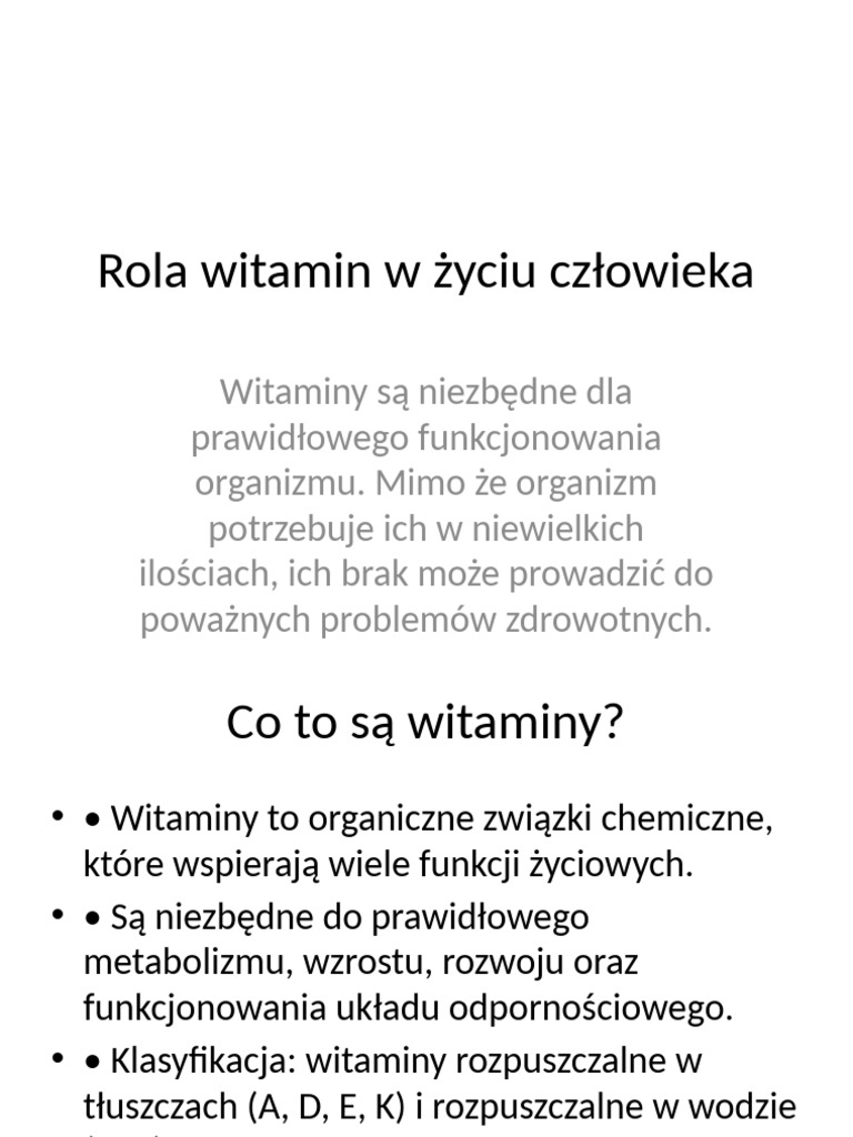 Rola Witamin W Życiu Człowieka | PDF