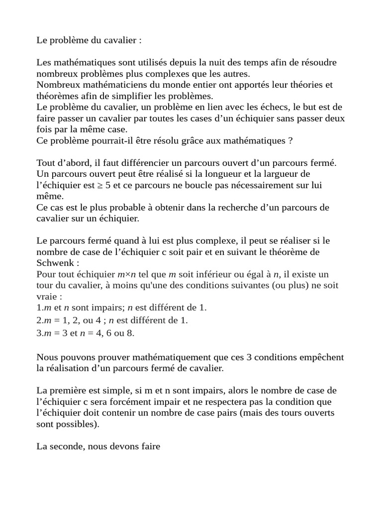Problème du cavalier en mathématiques | PDF