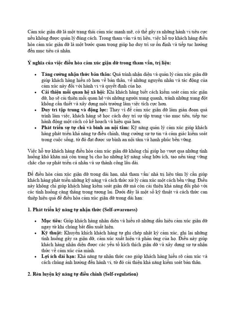 TLH cảm xúc - GK - điều hòa cảm xúc giận dữ - dài hạn - TU TRINH | PDF