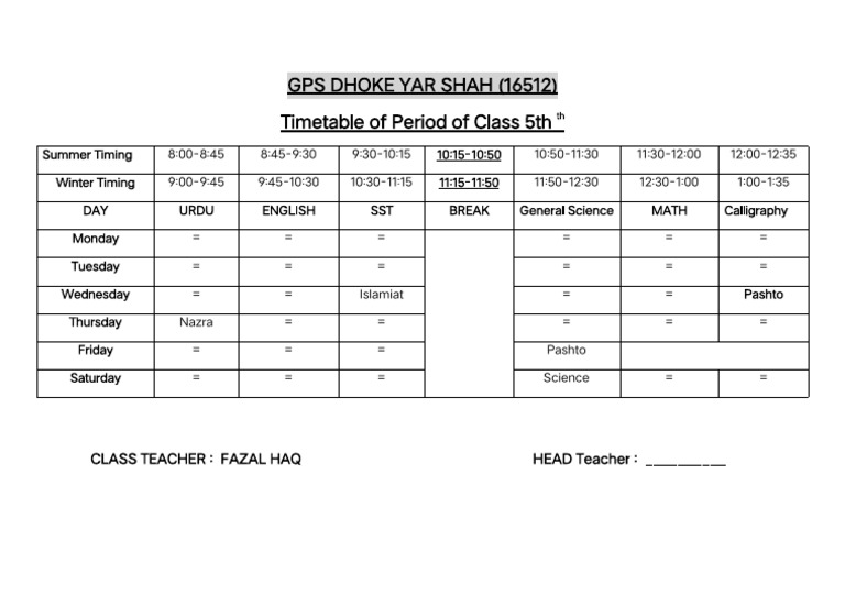 Timetable 5th | PDF