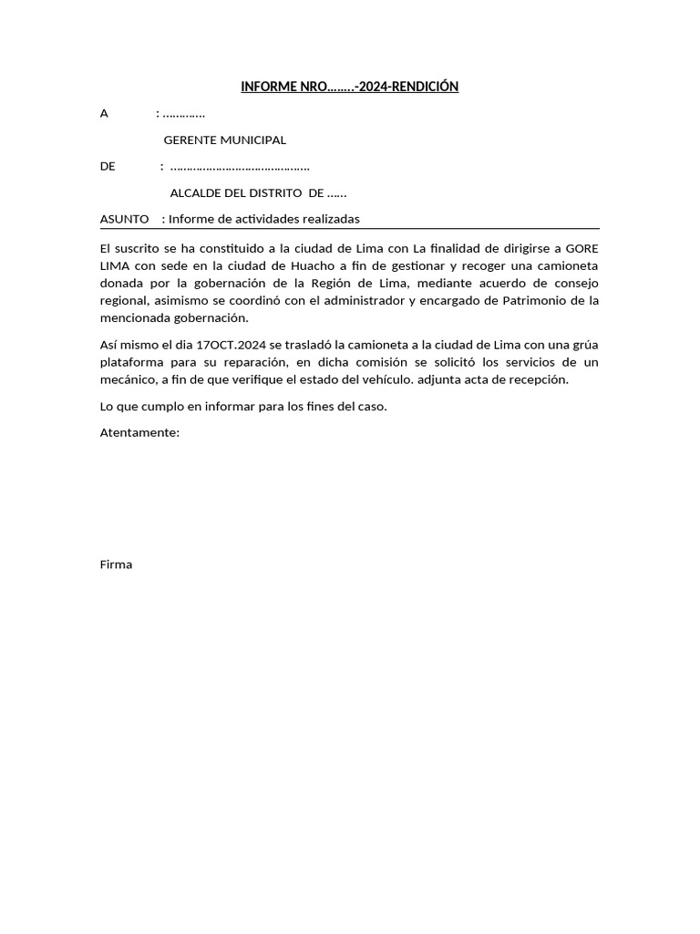 Modelo de Informe de Rendición de Viaticos | PDF