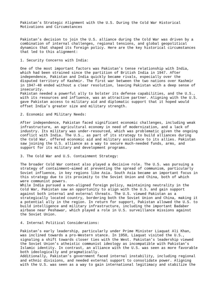 Pakistan's Strategic Alignment With The U.S. During The Cold War ...