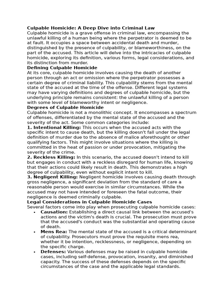 Understanding Culpable Homicide Law | PDF | Mens Rea | Murder