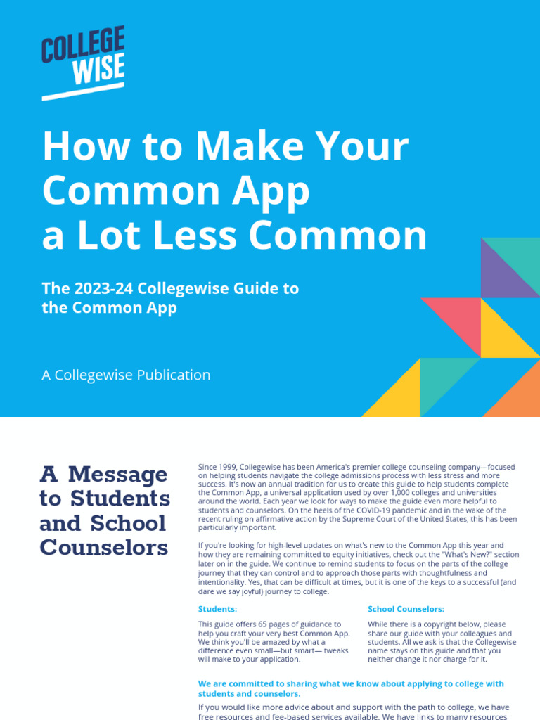 2023 2024 Collegewise Common App Guide | PDF | Deferred Action For ...