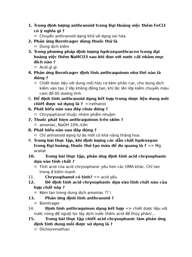 Trong Định Lượng Anthranoid Trong Đại Hoàng Việc Thêm FeCl3 Có Ý Nghĩa Gì | PDF