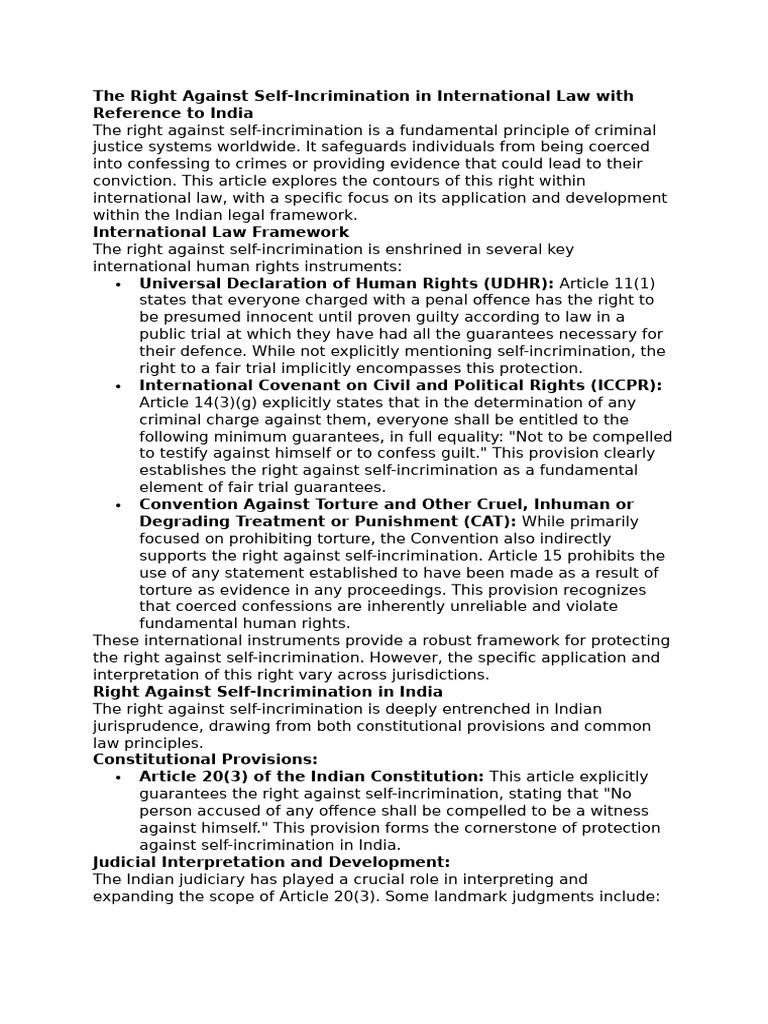 Self-Incrimination Rights in India | PDF | Right To Silence | Self ...