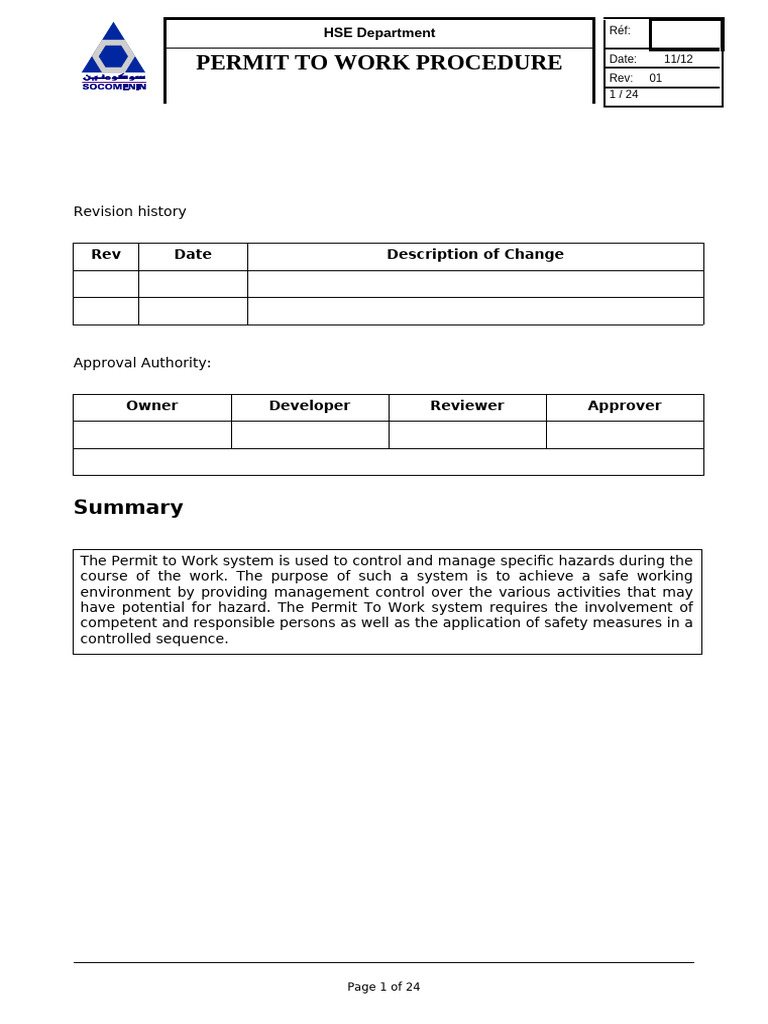 Permit to Work | PDF | Risk | Hazards