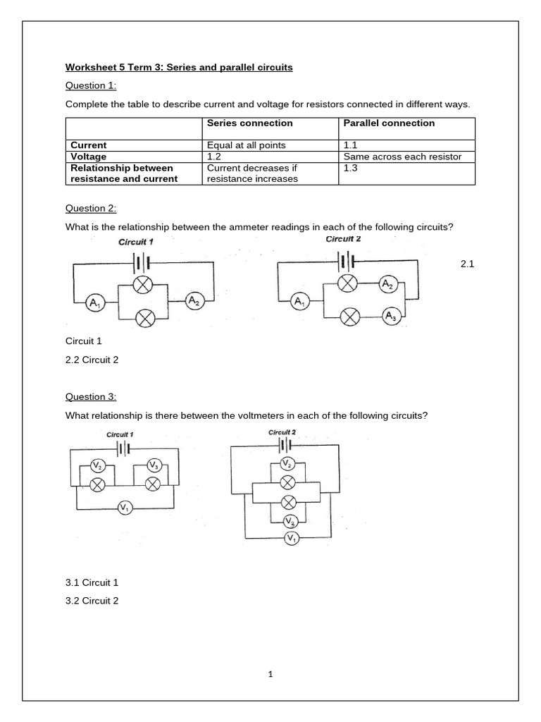 Worksheet 5 Term 3 Series and Parallel Circuits | PDF | Series And ...
