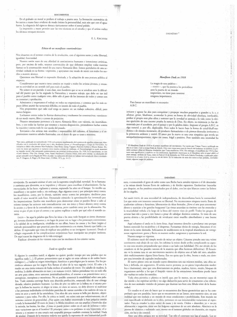 TZARA - Manifiesto Dadá en 1918 | PDF