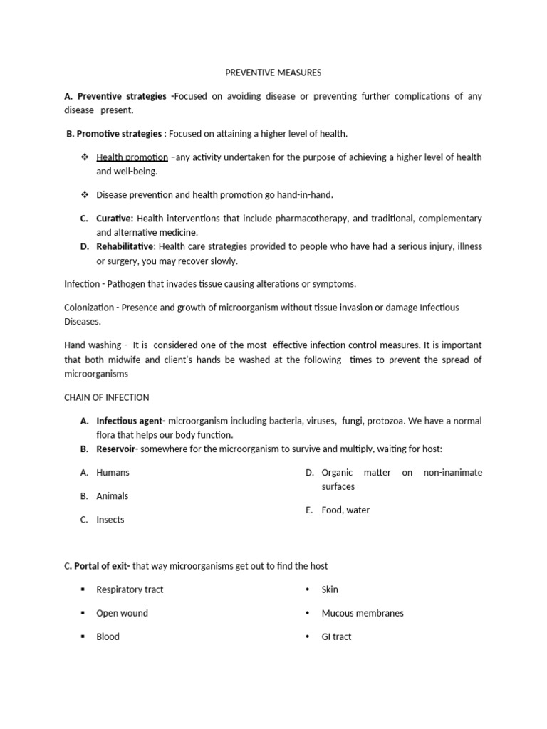 Preventive Measures Reviewer | PDF | Infection | Microbiology