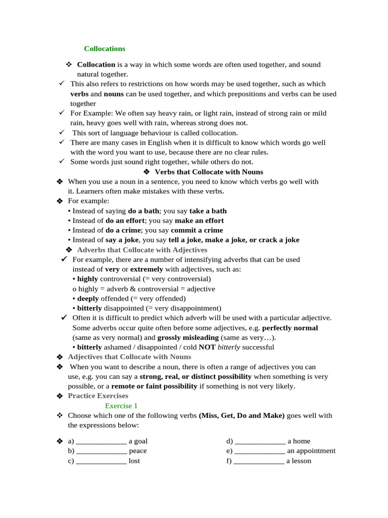 Collocations note_125108 | PDF | Adverb | Adjective