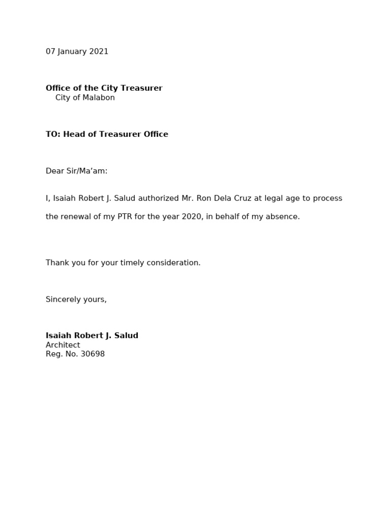 Authorization Letter - PTR 2021 - Architect | PDF