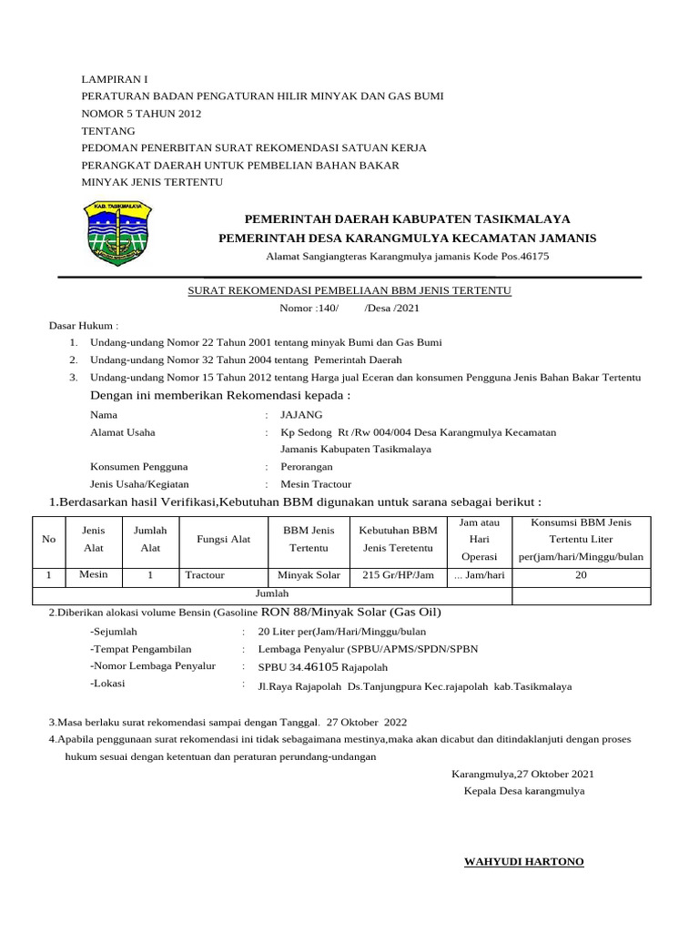 Sk. Rekomendasi BBM | PDF
