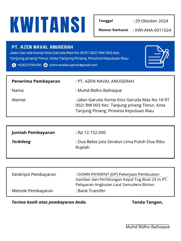 Merah Dan Putih Minimal Kwitansi Pembayaran Dokumen | PDF