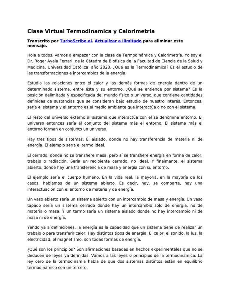 Clase Virtual Termodinamica y Calorimetria | PDF | Termodinámica | Calor