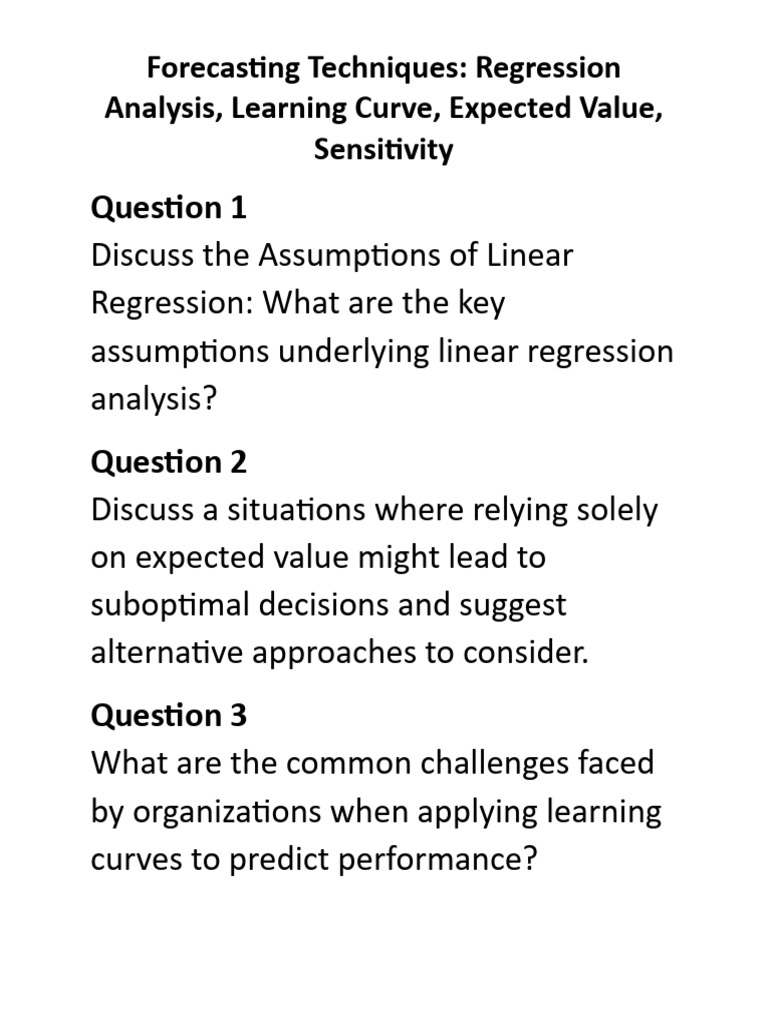 Forecasting Techniques, Regression Analysis, Learning Curve, Expected Value, Sensitivity | PDF