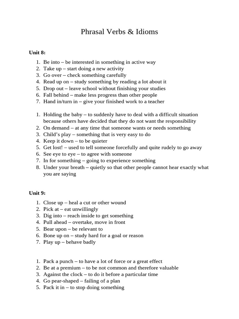 Phrasal Verbs and Idioms (4th Semester) | PDF